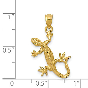 Bijou 14k Yellow Gold Solid Textured Diamond Cut Finish Lizard Charm Pendant