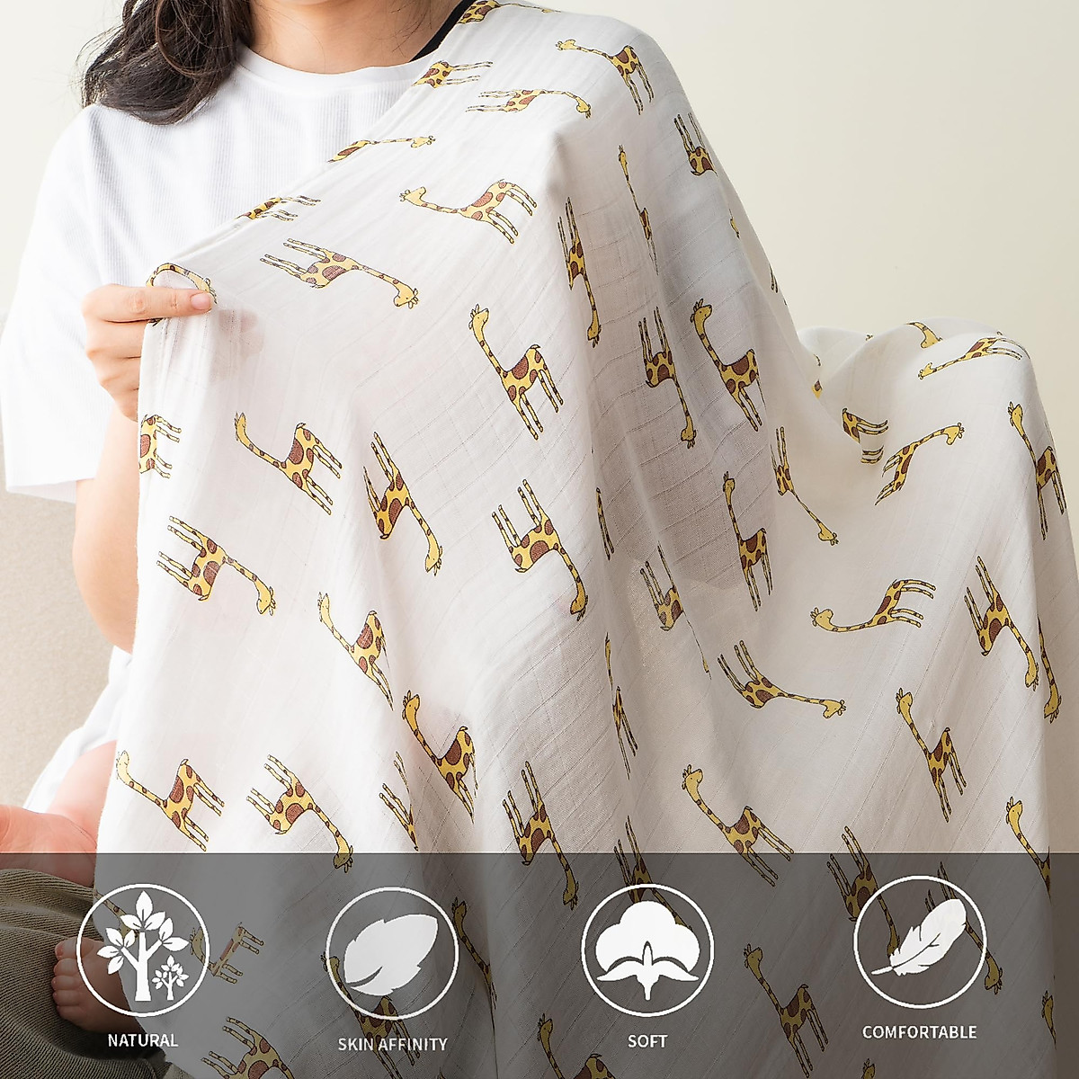 Bunnikins & Clover Muslin Swaddle Blankets for Boys and Girls, Baby Receiving Blankets Unisex, Newborn Essentials for Registry & Gift, 47x47 inches, Set of 4 (Beige)