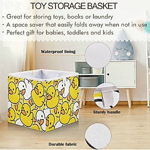 visesunny Square Storage Bins Duck Rubber Ducky Cartoon Storage Baskets Canvas Fabric Storage Boxes Foldable Nursery Basket for Clothes,Books,Toys,Shelves,Gifts