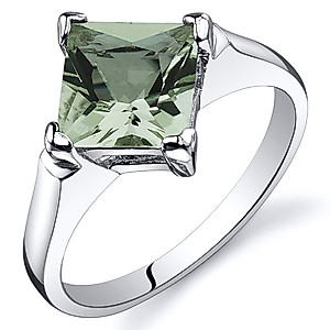 PEORA Green Amethyst Engagement Ring in Sterling Silver, Classic Designer Solitaire, Princess Cut, 7mm, 1.50 Carats, Comfort Fit, Size 6
