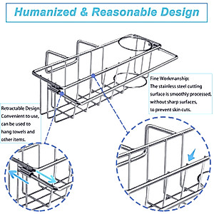 QMLALA Sponge Holder for Double Kitchen Sink, 3-in-1 Sink Caddy, Brush, Dish Towel, Sponge Sink Organizer Liquid Drainer Rack - SUS304 Stainless Steel