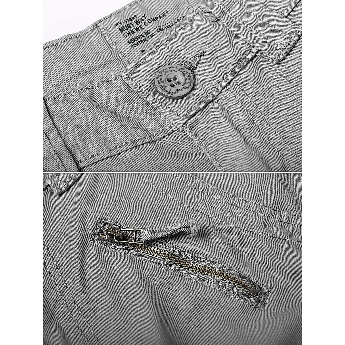 OCHENTA Men's Cotton Casual Cargo Work Pants Military Tactical Combat with 8 Pockets Hiking Slacks Light Grey 32