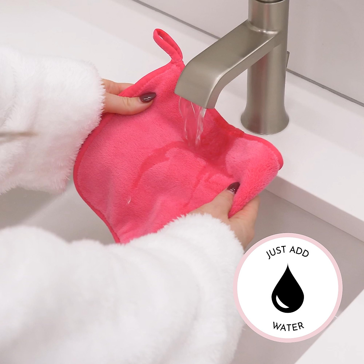 S&T INC. Makeup Remover Wipes for Skin Care, Reusable Makeup Wipes or Face Towels, Travel Essentials, Black and Pink, 8 In. by 16 In., 5PK