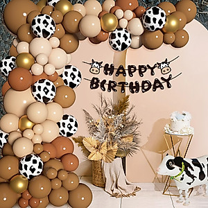 Brown Cow Balloons Garland Arch Kit, 158Pcs Neutral Brown Blush Cow Print Balloon Happy Birthday Banner for Western Cowboy Cowgirl Baby Shower Decorations Farm Animals Theme Birthday Party Supplies