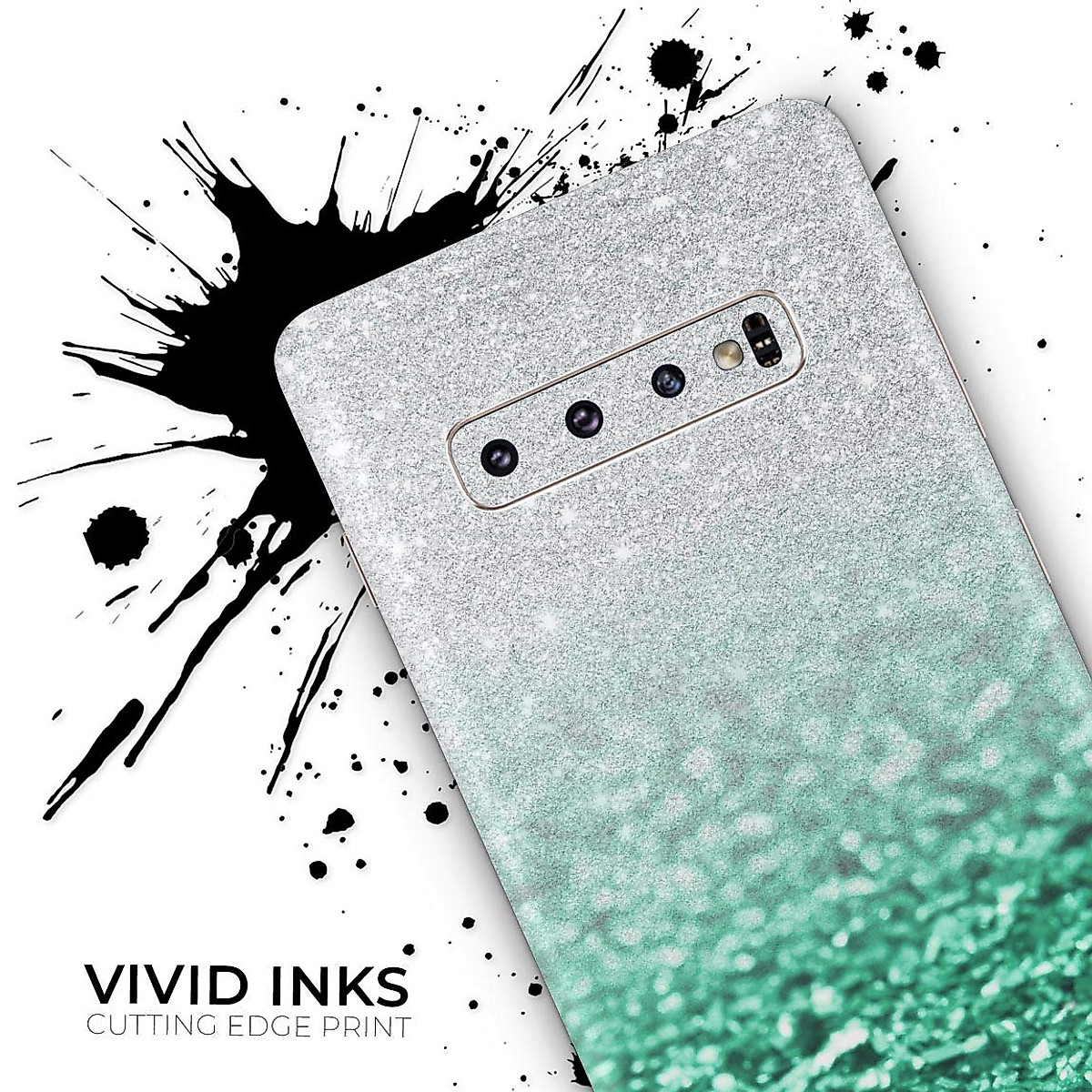 DesignSkinz Aqua Green & Silver Glimmer Fade Protective Vinyl Decal Wrap Skin Cover Compatible with The Samsung Galaxy S20 (Screen Trim & Back Glass Skin)