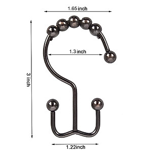 TopAAA Metal Double Glide Roller Shower Curtain Hooks Rings,100% Stainless Steel, Set of 12 (Oil Rubbed Bronze)