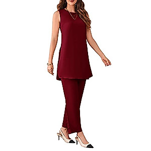 Zongqiven Women's Summer Pant Suit for Work Two Piece Outfits Tops & Pants Set Red