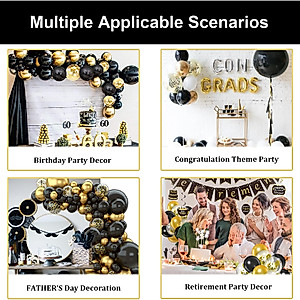 144pcs Black and Gold Balloons Arch Kit, Black Gold Confetti Balloons for Birthday Graduation Retirement anniversary Party Decorations Balloon Garland Kit for New Years Eve Decor