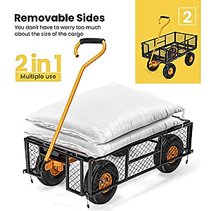 VIVOHOME Heavy Duty 880 Lbs Capacity Mesh Steel Garden Cart Folding Utility Wagon with Removable Sides and 4.10/3.50-4 inch Wheels (Black)