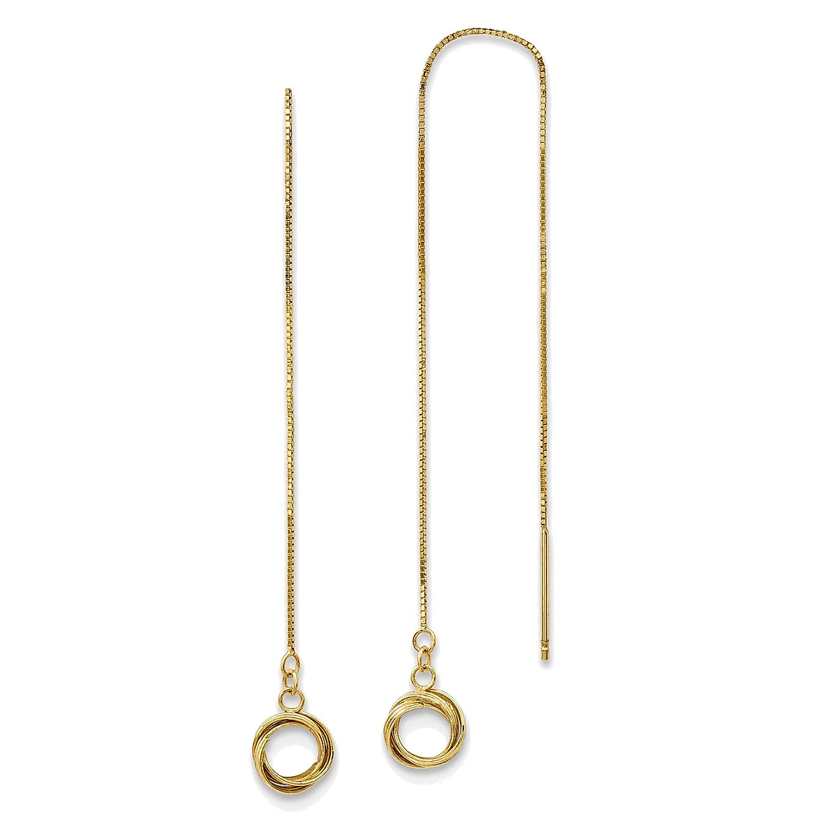 Polished Diamond-cut Box Chain Love Knot Threader Earrings in 14K Yellow Gold