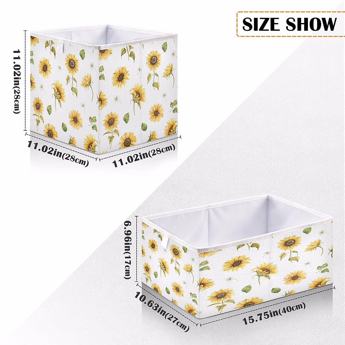 Kigai Watercolor Sunflower Cube Storage Bins - 11x11x11 In Large Foldable Storage Basket Fabric Storage Baskes Organizer for Toys, Books, Shelves, Closet, Home Decor