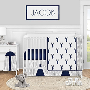 Sweet Jojo Designs Woodland Deer Boy Fitted Crib Sheet Baby or Toddler Bed Nursery Photo Op - Navy Blue and White Stag