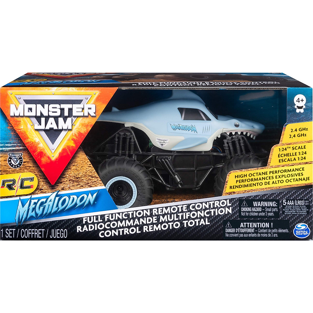 Monster Jam, Official Megalodon Remote Control Monster Truck, 1:24 Scale, 2.4 GHz, for Ages 4 and Up
