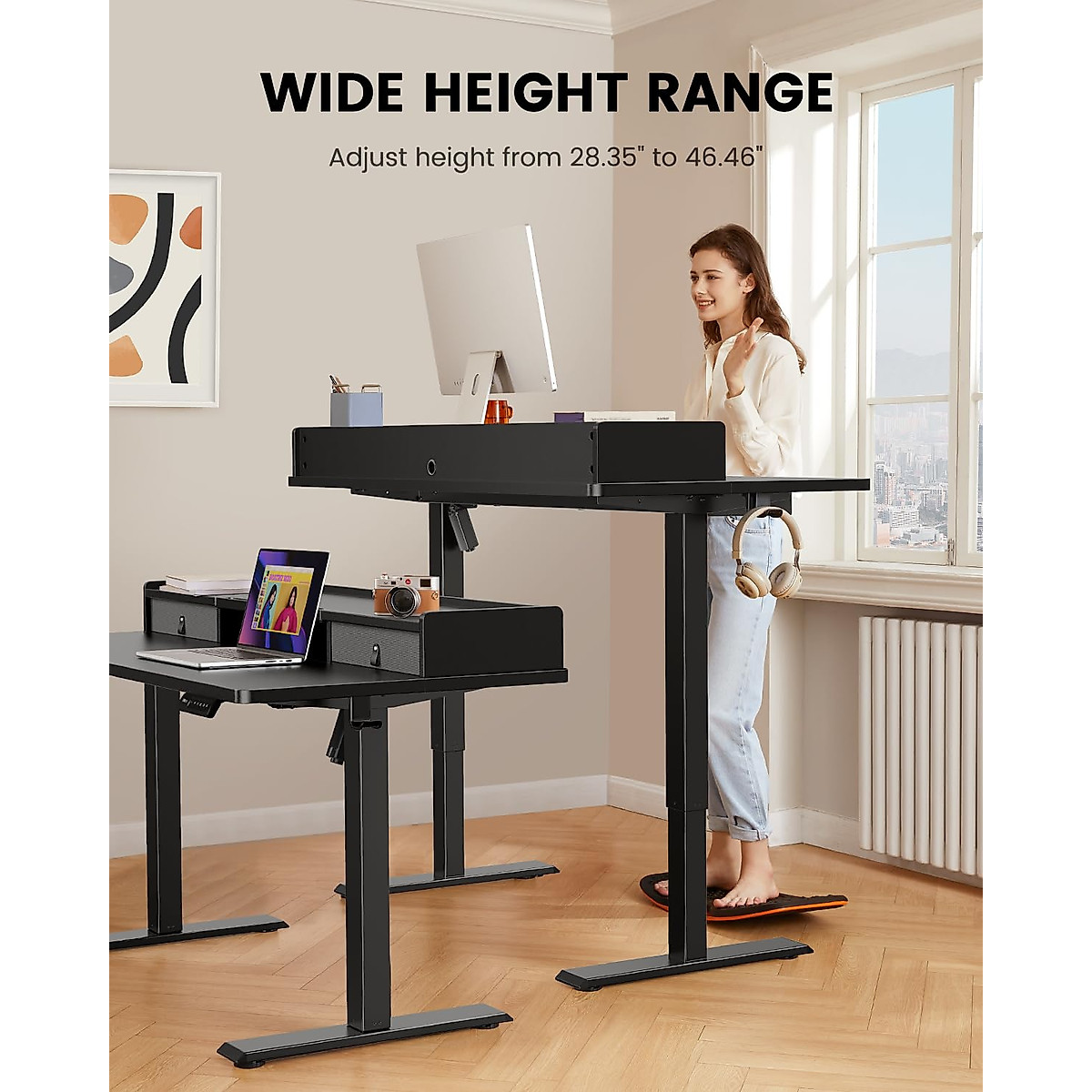 Ergear Electric Standing Desk Adjustable Height with 2 Drawers, 55 x 28 Inches Sit Stand Up Desk with Storage Shelf, 3 Memory Presets, for Home Office