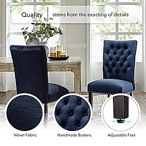 adochr Velvet Parsons Upholstered Dining Chair, Accent Chairs Dining Room Chairs Set of 2(Blue)