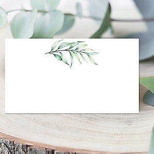 50 Pack Tent Greenery Watercolor Table Place Cards, Greenery Place Cards for Weddings, Holidays, Dinner Parties, Birthdays, Buffets and Catering, Seating Place Cards for Tables.