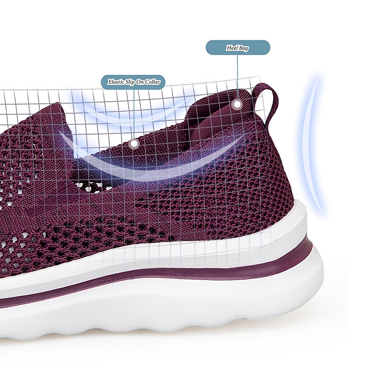 Women's Slip On Mesh Breathable Soft Sole Sneakers,Outdoor Non-Slip Walking Casual Lightweight Orthopedic Arch Support Platform Sneakers, (Black,6)