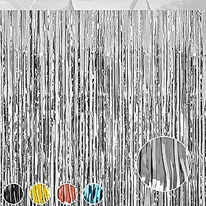 6 Pack Silver Foil Fringe Curtains Party Backdrop, 3.28 x 8.2 ft Metallic Foil Tinsel Fringe Backdrop Door Fringe for Photo Wedding Birthday Bridal Showers Graduation Theme Party Decorations