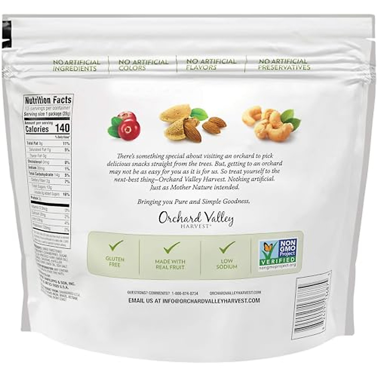 Orchard Valley Harvest Cranberry Almond Cashew Trail Mix, 1 Ounce Bags (Pack of 15), Cranberries, Almonds, and Cashews, Non-GMO, No Artificial Ingredients