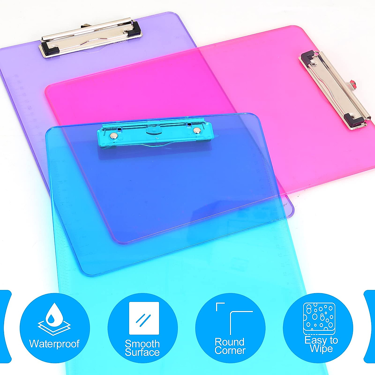 Clipboards, HERKKA 15 Pack Plastic Clipboards Low Profile Clip Standard A4 Letter Size, Office Supplies Classroom Supplies