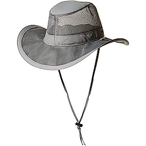 Panama Jack Mesh Crown Safari Sun Hat, 3" Brim, Adjustable Chin Cord, UPF (SPF) 50+ Sun Protection (Charcoal, Medium)