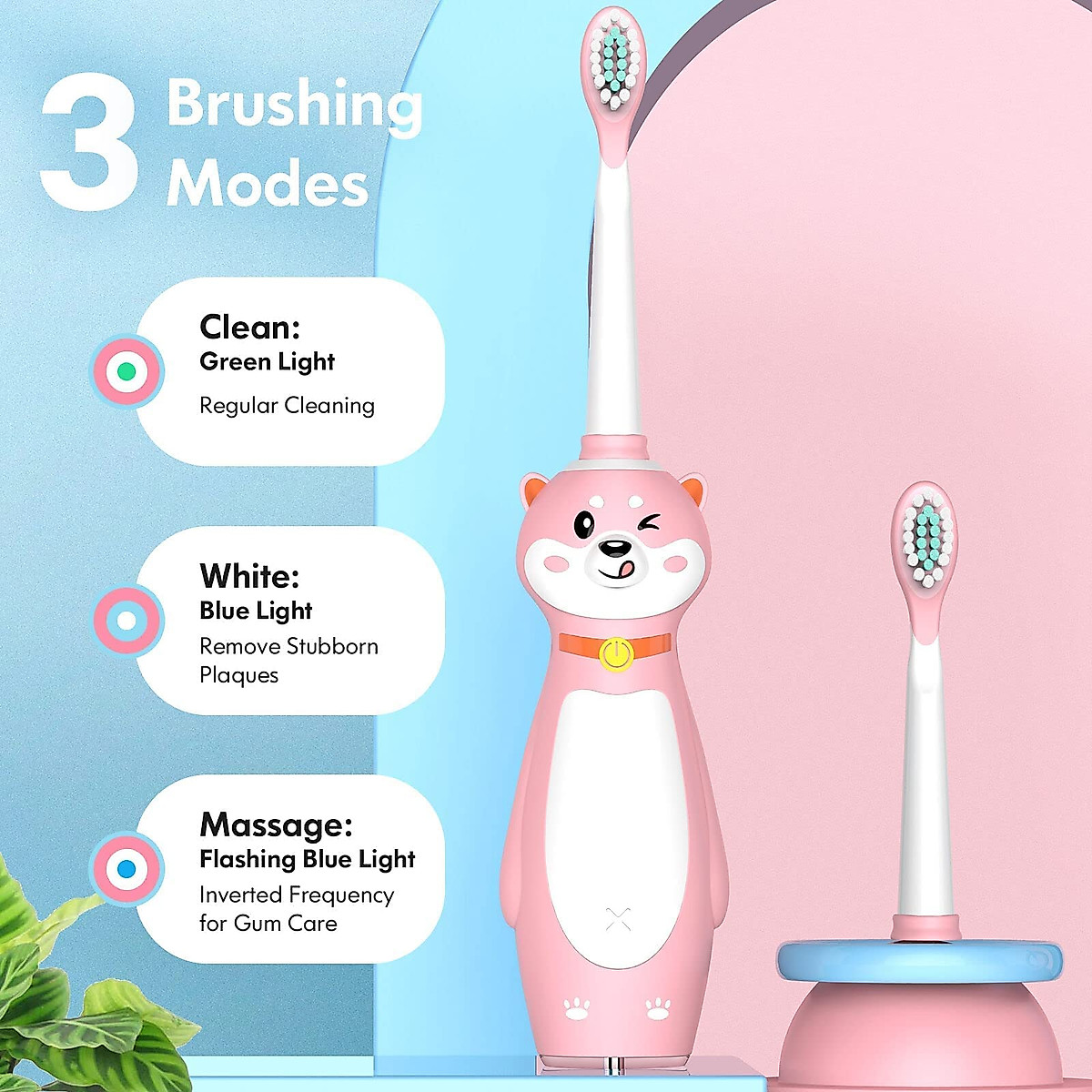 DADA-TECH Kids Electric Toothbrush Rechargeable Pink Age 3+ (Unicorn and Dog)