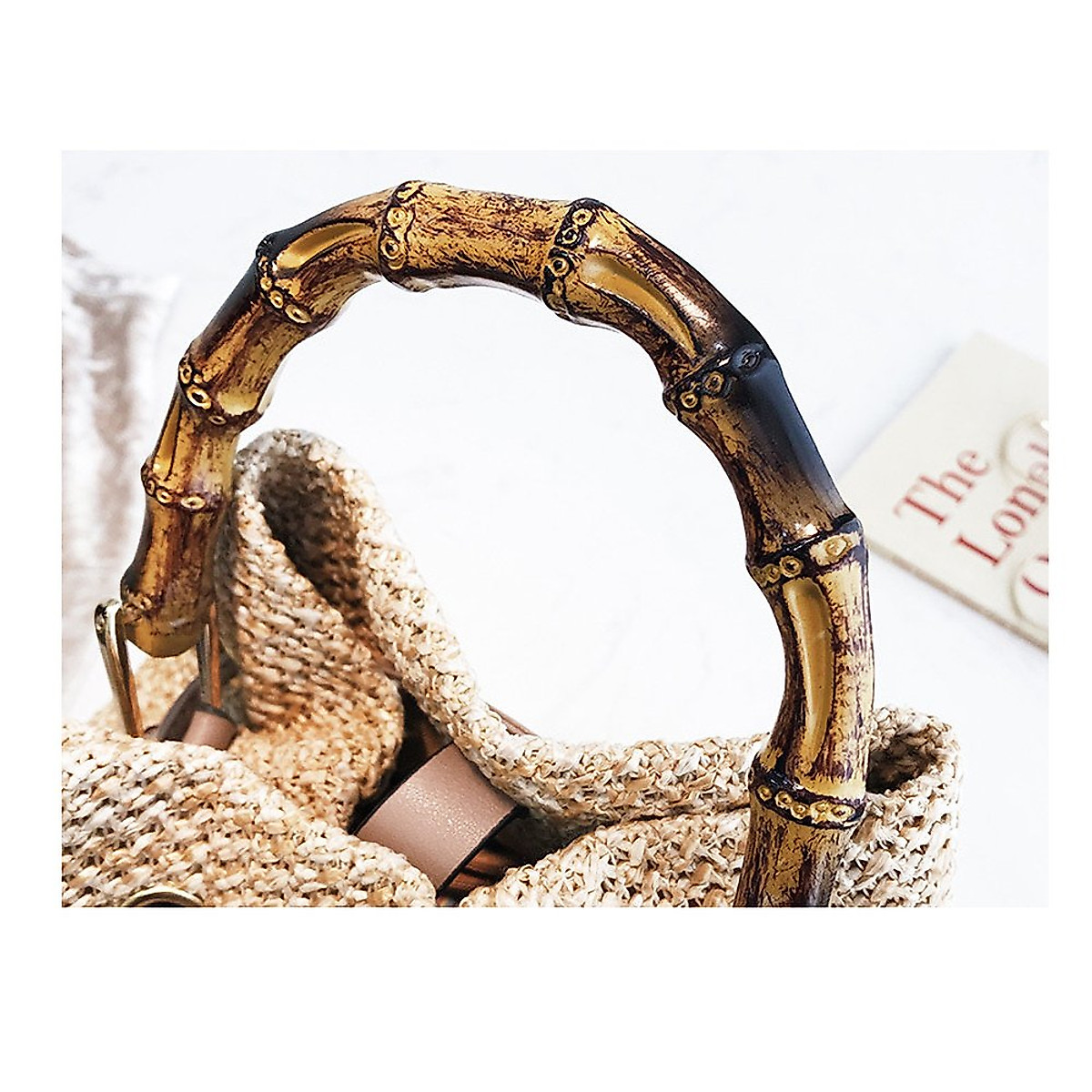 QZUnique Straw Bucket Bags for Women Top Handle Drawstring Woven Handbag Shoulder Bag Summer Beach Purses with Bamboo Handle