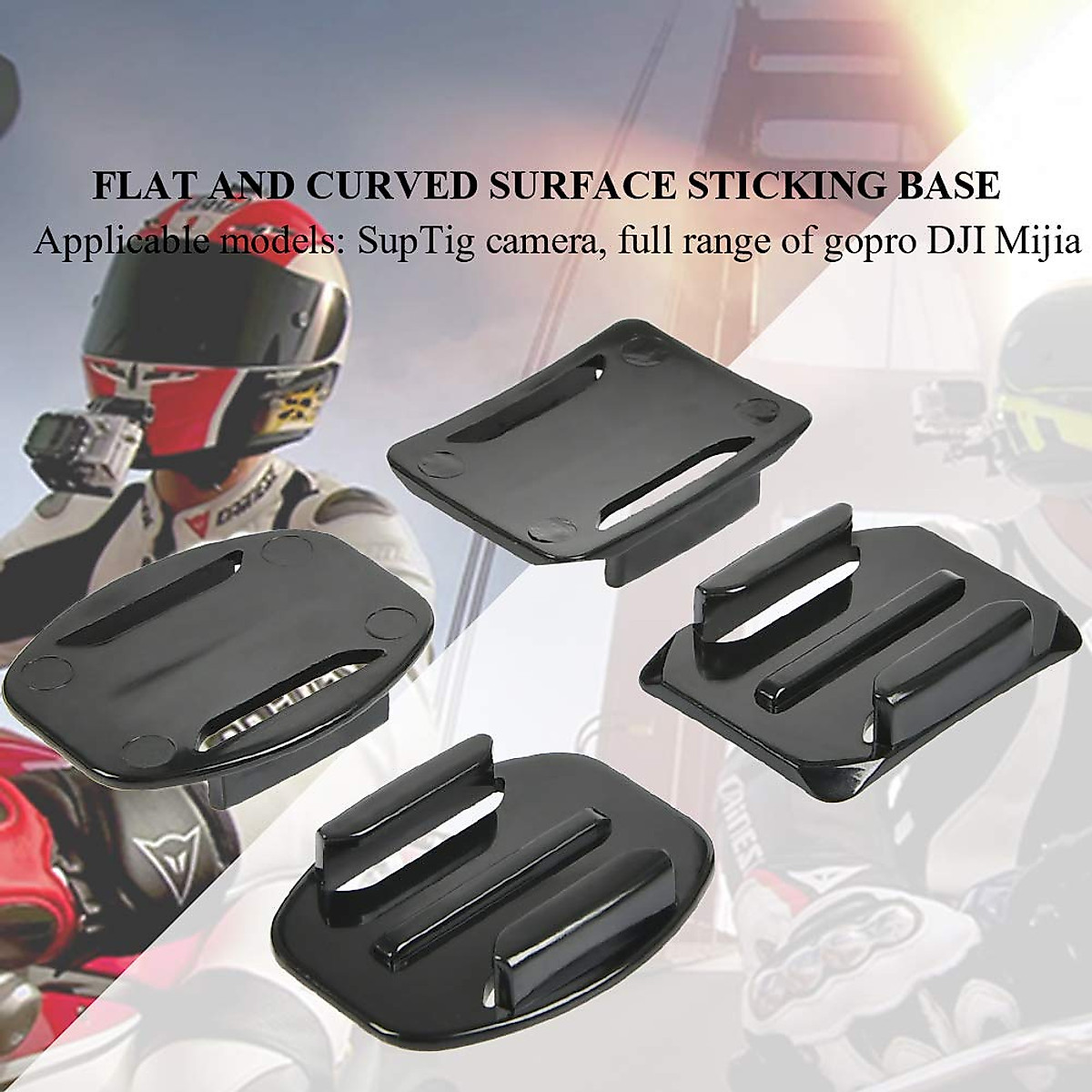 18 Pcs Adhesive Mounts for GoPro Cameras, 9 Pcs Curved Mounts & 9 Pcs Flat Mounts with Sticky Pads, Tape Mount to Your Helmet, Bike, Board, Car