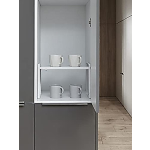 Nxconsu Expandable Cabinet Shelf Organizer Storage Rack Shelf Riser for Kitchen Pantry Cupboard Bathroom Under Sink Counter Countertop Desk Space Saver Freestanding Stackable Heavy Duty White Large