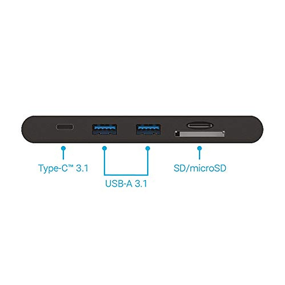 PNY 9 in 1 Mini Portable USB-C Power Hub with Integrated USB-C Cable for USB-C Compatible Devices with 2xUSB-C Ports, 2xUSB-A 3.1 Ports, 1xHDMI Port, 1xVGA Port, SD/microSD Slots, PNY Mini USB-C Hub
