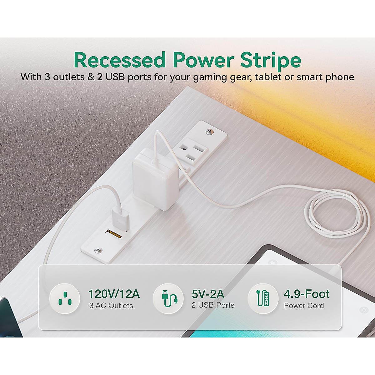 AODK 70 Inch L Shaped Computer Desk with Power Outlets & USB Charging Ports, Reversible L-Shaped Corner Desk with Drawers & Monitor Stand, Home Office Workstation with Storage Cabinet, White