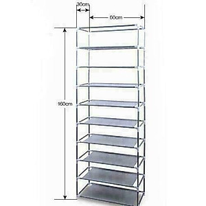 888Warehouse Space Saving Portable Shoe Rack Storage Organizer, 10 Tiers 9 Lattices Non-Woven Waterproof Fabric Cover Shoe Rack Shoe Tower Cabinet for Closet (Light Blue / Birds)
