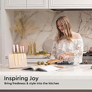 Pink Knife Set with Magnetic Knife Block - 6 PC Pink and Gold Knife Set with Block Includes Pink Kitchen Knife Set & Ashwood Magnetic Knife Holder - Pink Kitchen Accessories