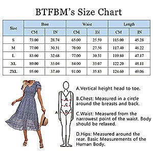 BTFBM Women Casual Summer Short Ruffles Tiered Sleeve Smocked Midi Dresses Bohemian Floral V Neck Wedding Guest Long Dresses（Floral Dark Blue,Large