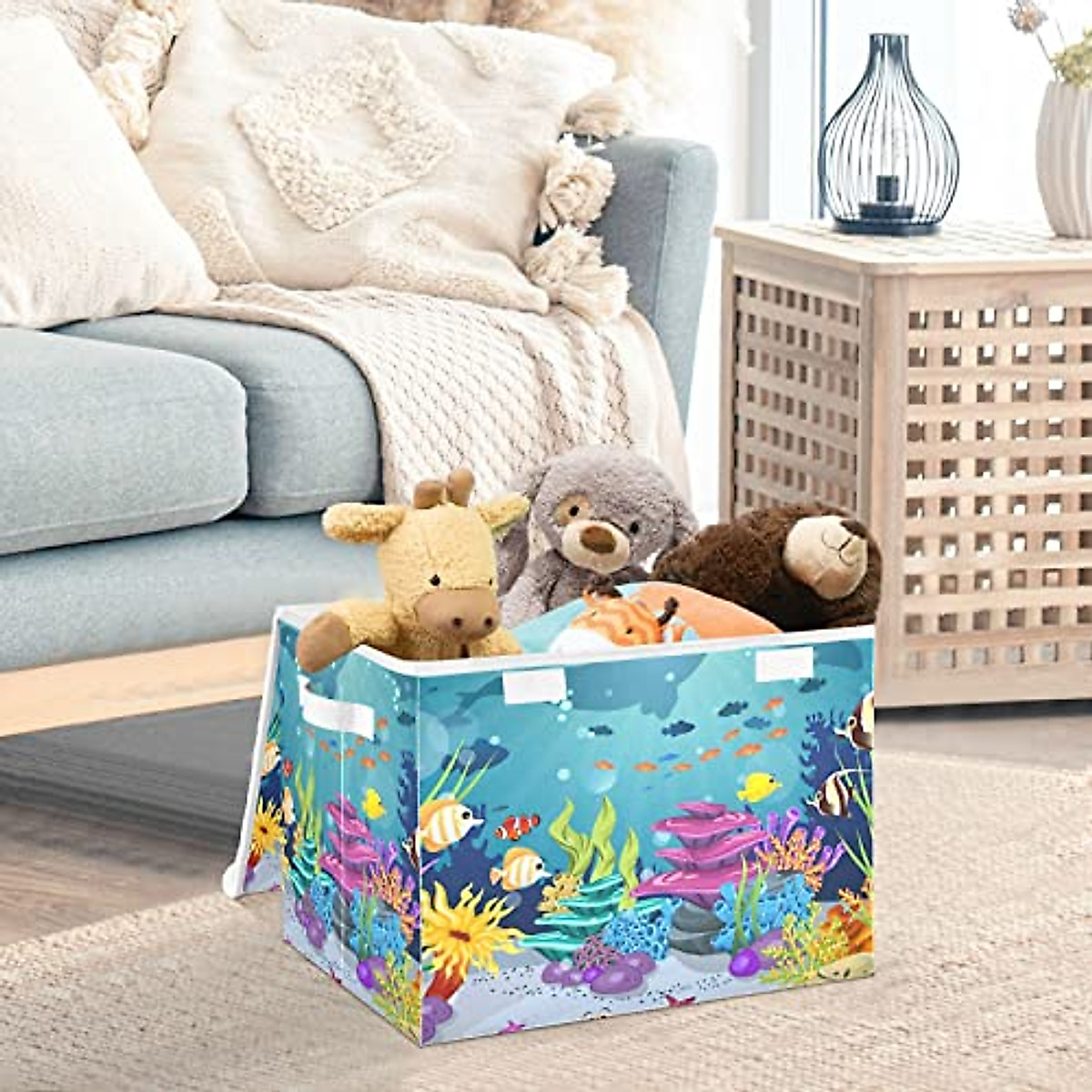 Closet Storage Bins with Lids Storage Basket for Clothes Marine Coral Reefs Photo Organization 12x12x16
