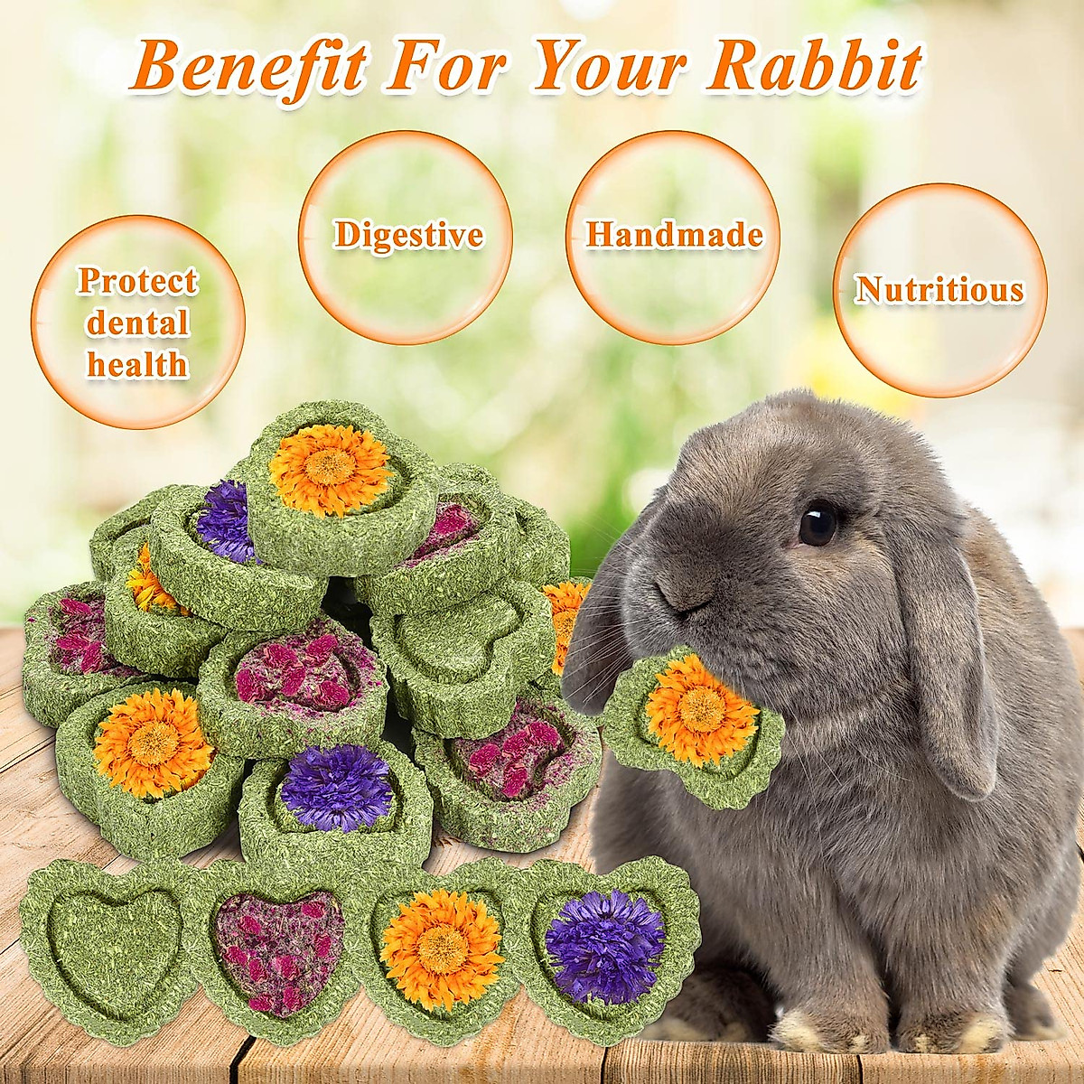 SYWHXY 20PCS Bunny Chew Toys, Rabbit Toys for Bunny's Teeth Organic Timothy Hay Cakes for Rabbits, Chinchilla, Hamster, Guinea Pig Reliable Rabbit Chew Toys for Teeth