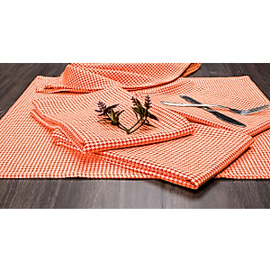 Native Fab Houndstooth Vintage Cloth Dinner Napkins Set of 12 Cotton 18x18 Soft Absorbent Restaurant Hotel Quality - Everyday Easy Care Washable Wedding Dinner Napkins Bulk - Orange