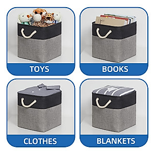 Temary Storage Baskets 4 Pack Fabric Storage Cubes Basket for Organizing Toys, Collapsible Cloth Baskets with Handles for Shelves, Nursery, Closet (Black&Gray)