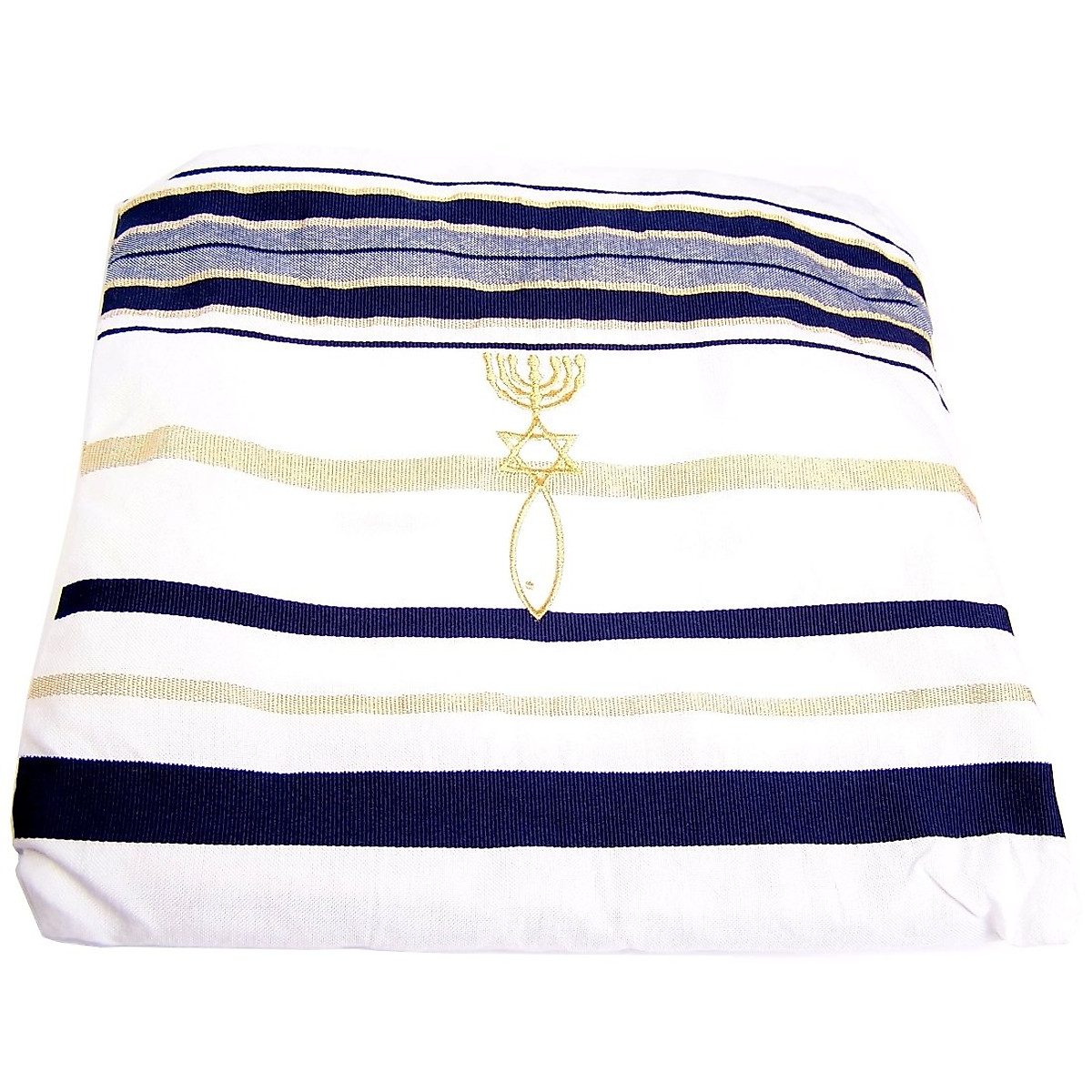 Holy Land Market Mens Messianic Shawl/Tallit - The Messiah Tallit Navy Blue/Gold