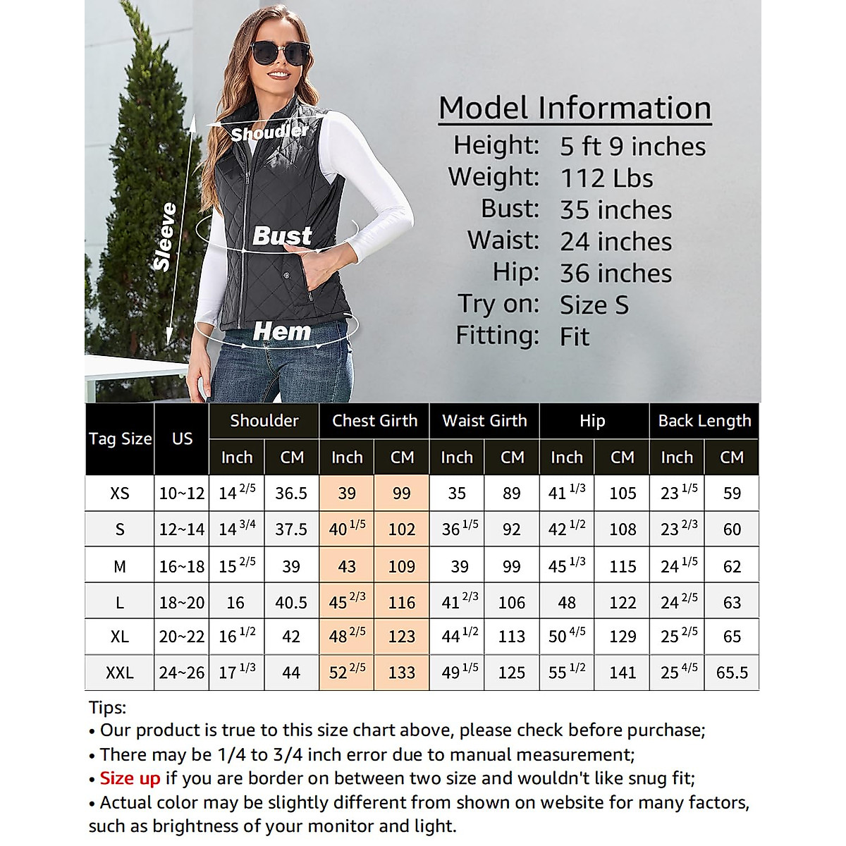 LONGKING 2025 Upgraded, Women's Outwear Vest With One Inner Pocket - Stand Collar Lightweight Zip Quilted Vest for Women