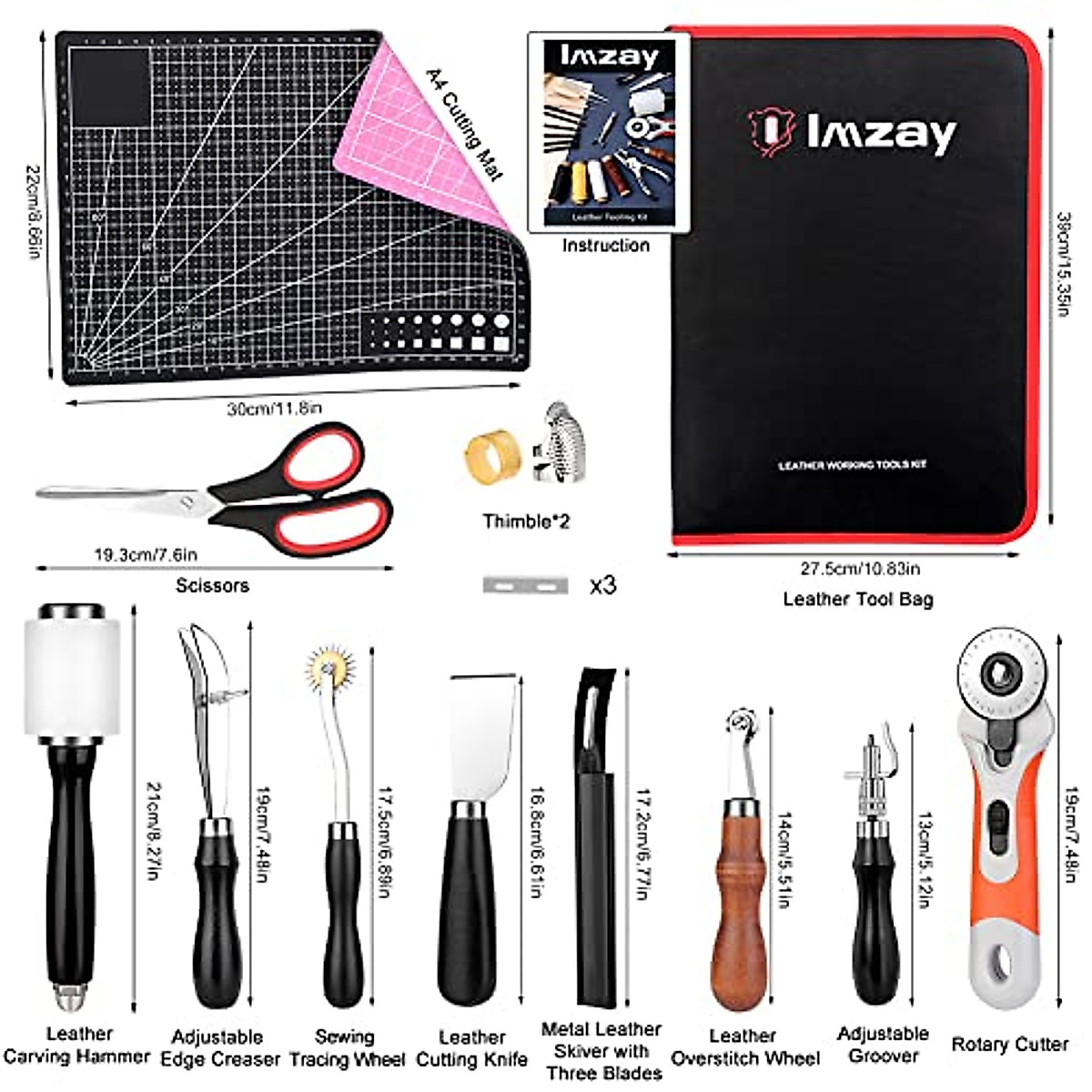 IMZAY 415Pcs Leather Tooling Working Kit, Compact Beginner Leather Tools and Supplies with Leather Stitching Sewing Carving Cutting Crafting Tools for Leather Sheath Wallet Belt Boot Seat Sewing