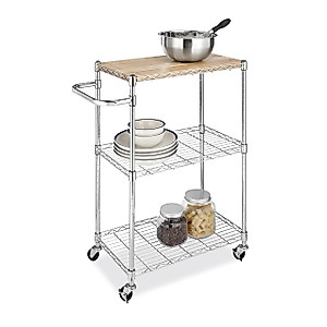 Whitmor Supreme Kitchen and Microwave Cart Wood & Chrome 13.25 x 27.5 x 33.5 inches