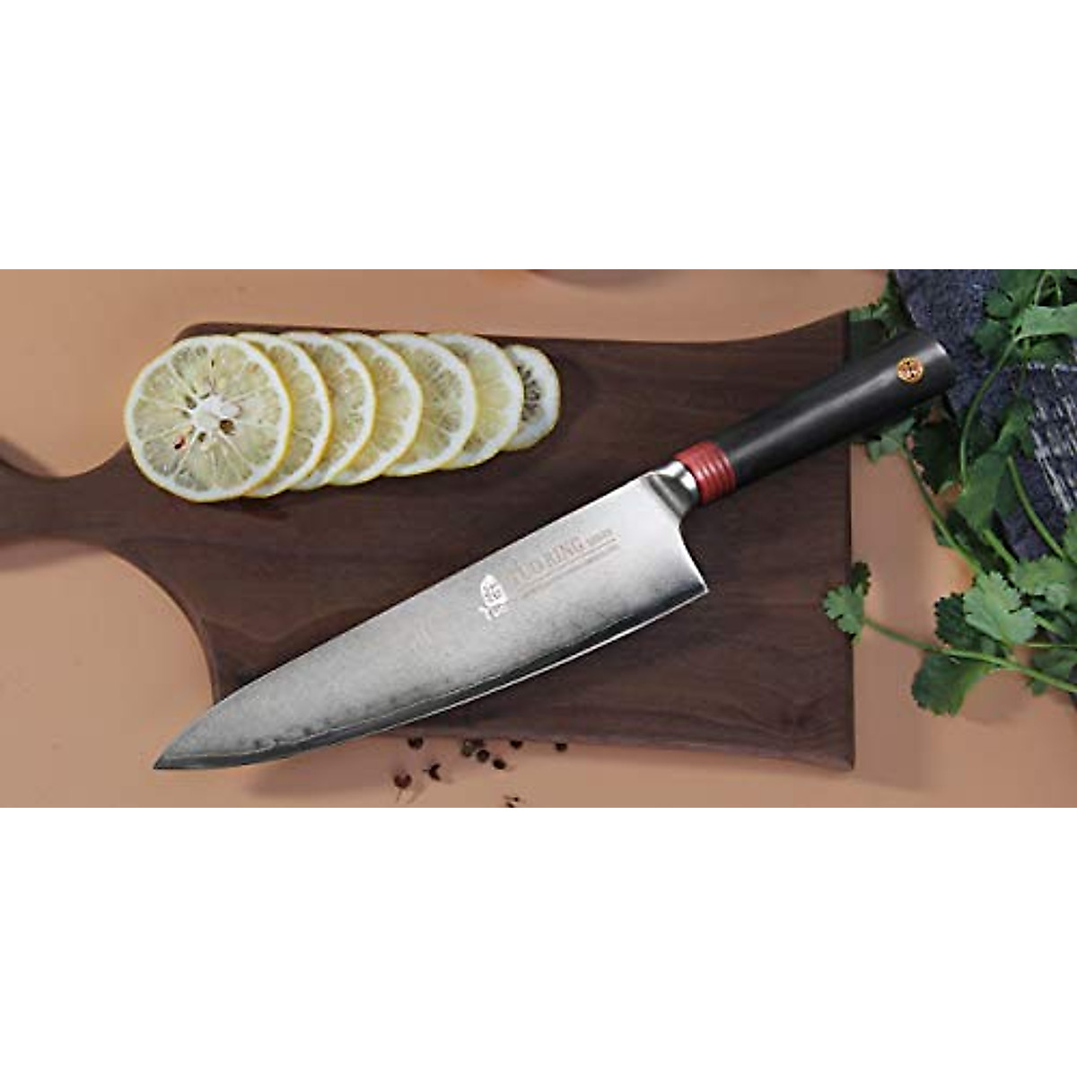 TUO Damascus Chef's Knife - Kitchen Chef Knives - Japanese AUS-10 Damascus Steel - Dishwasher Safe G10 Handle - Gift Case Included - RING-RC Series TC0301RC - 8"