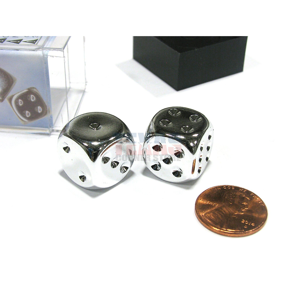 Silver Plated 16mm 6 Sided Dice 2 in Box by Chessex Dice