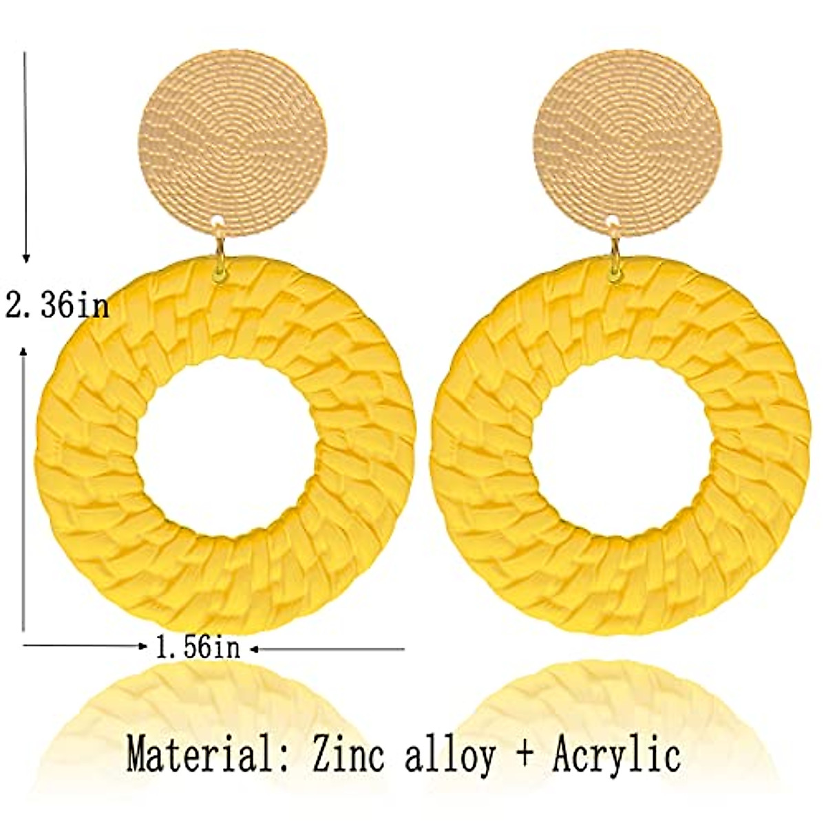 Acrylic Dangle Earring Jewelry for Women Geometric Round Braided Drop Dangle Dainty Earrings Boho Earring (Yellow)