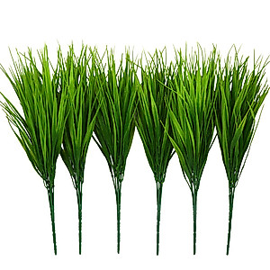 Beebel 6Pcs 15" Artificial Plastic Wheat Grass Faux Shrubs Simulation Greenery Plants Indoor Outside Home Garden Office Verandah Wedding Décor
