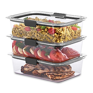 Rubbermaid Brilliance Food Storage Container, Large, 9.6 Cup, Clear, 3 Pack