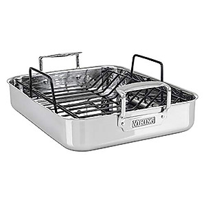 Viking Culinary 3-Ply Stainless Steel Roasting Pan, Includes a Nonstick Rack, Dishwasher, Oven Safe, Works on All Cooktops including Induction