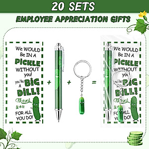 Sayglossy 20 Sets Employee Appreciation Gifts Positive Pickle Keychain with Thank You Cards Fancy Pens Emotional Support Pickle Bulk Inspirational Gifts Bulk for Pickle Lover Employees Coworkers