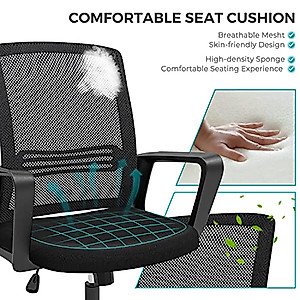 Office Chair Desk Chair Home Office Computer Chair with Wheels Mesh Office Chair with Lumbar Support, Mid Back Ergonomic Office Desk Chair with Armrests Adjustable Work Chairs, Black